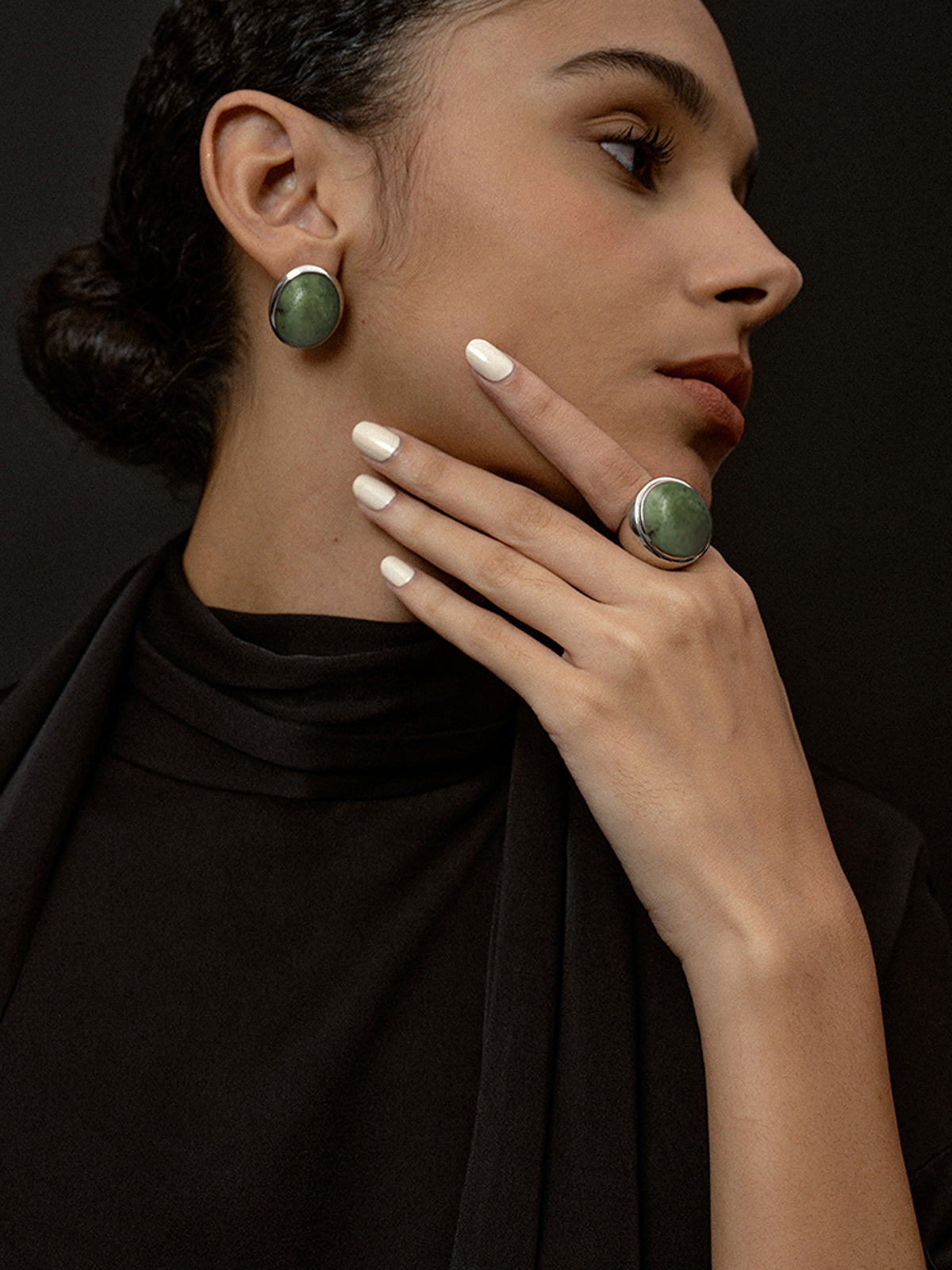 Moss Green Spectrolite Stud Earrings – COMMENSE