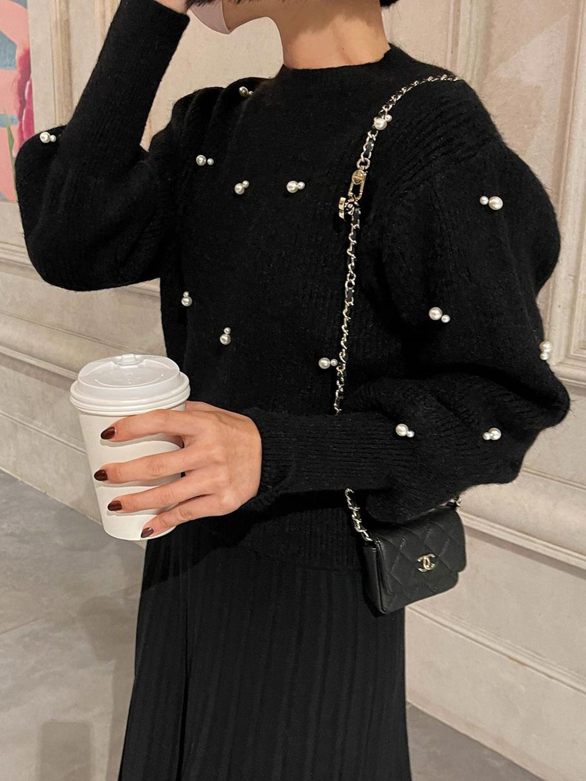 Pearl Beaded Cinched Sweater | COMMENSE