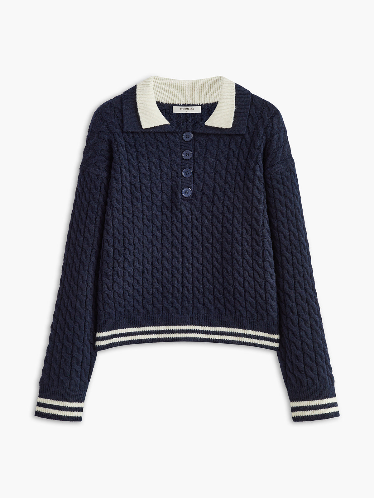 Contrast Binding Button Knit Top | COMMENSE