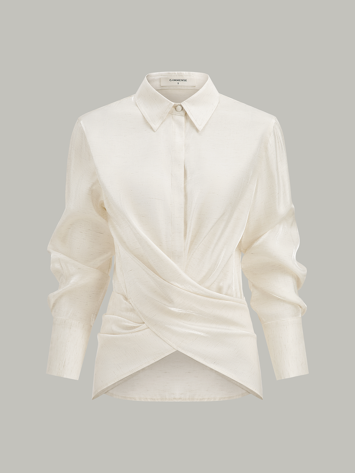 Linen Blend Cross-Over Wrap Shirt | COMMENSE